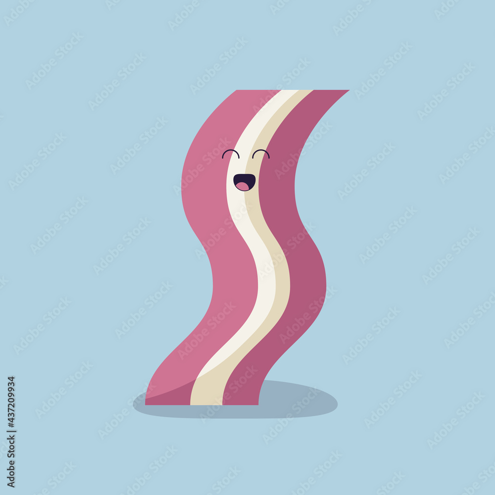Cartoon kawaii bacon character isolated on a blue background. Cute and ...