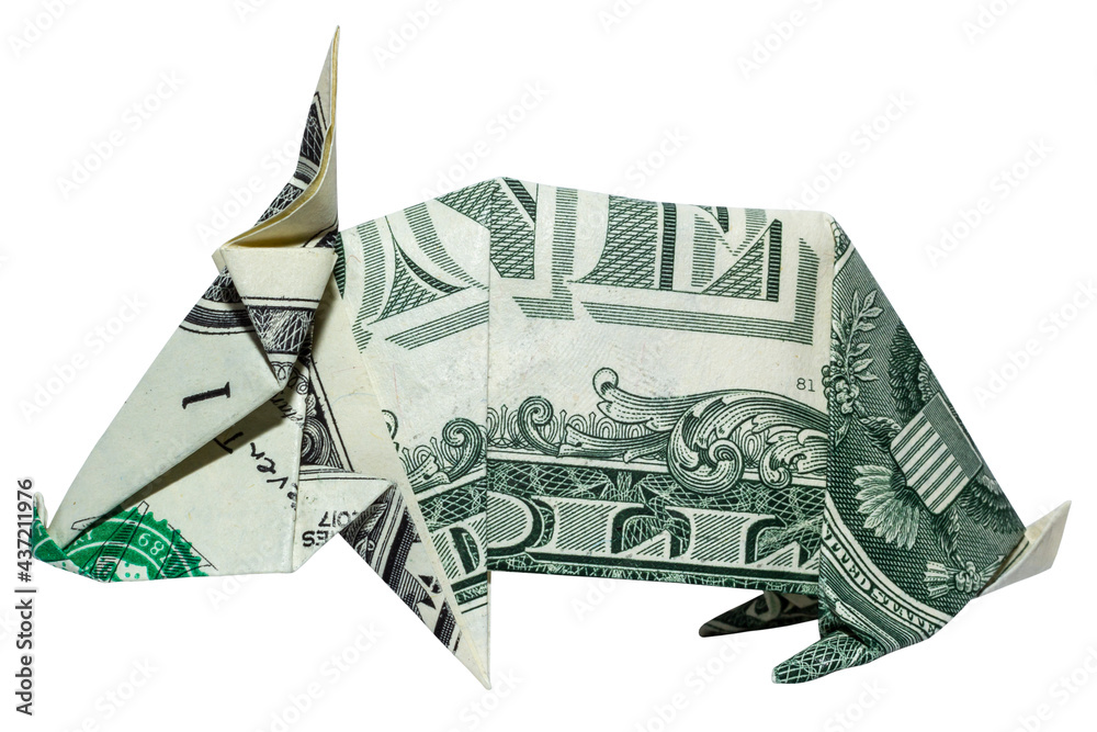Money Origami BUNNY Folded Rabbit with Real One Dollar Bill Isolated on ...