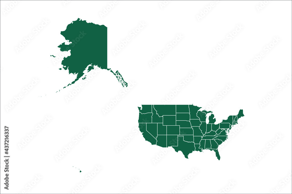 USA Mercator map Green Color on White Backgound Stock Vector | Adobe Stock