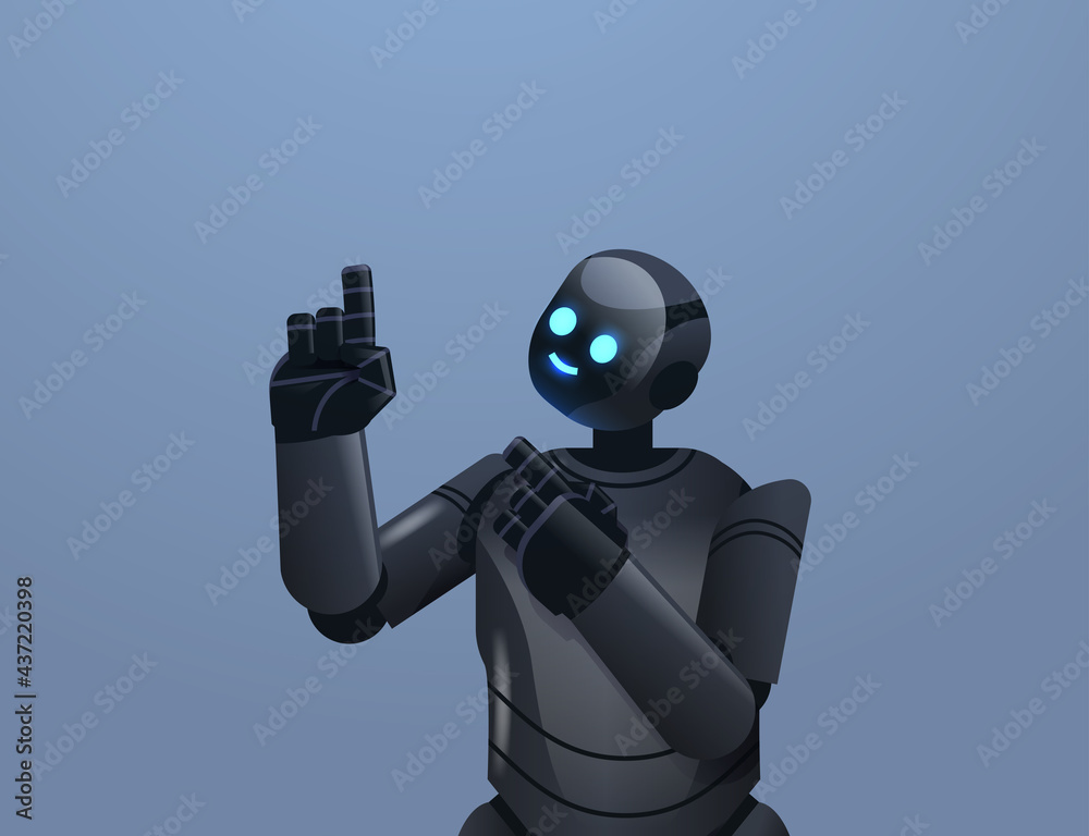 black robot cyborg pointing at something modern robotic character ...
