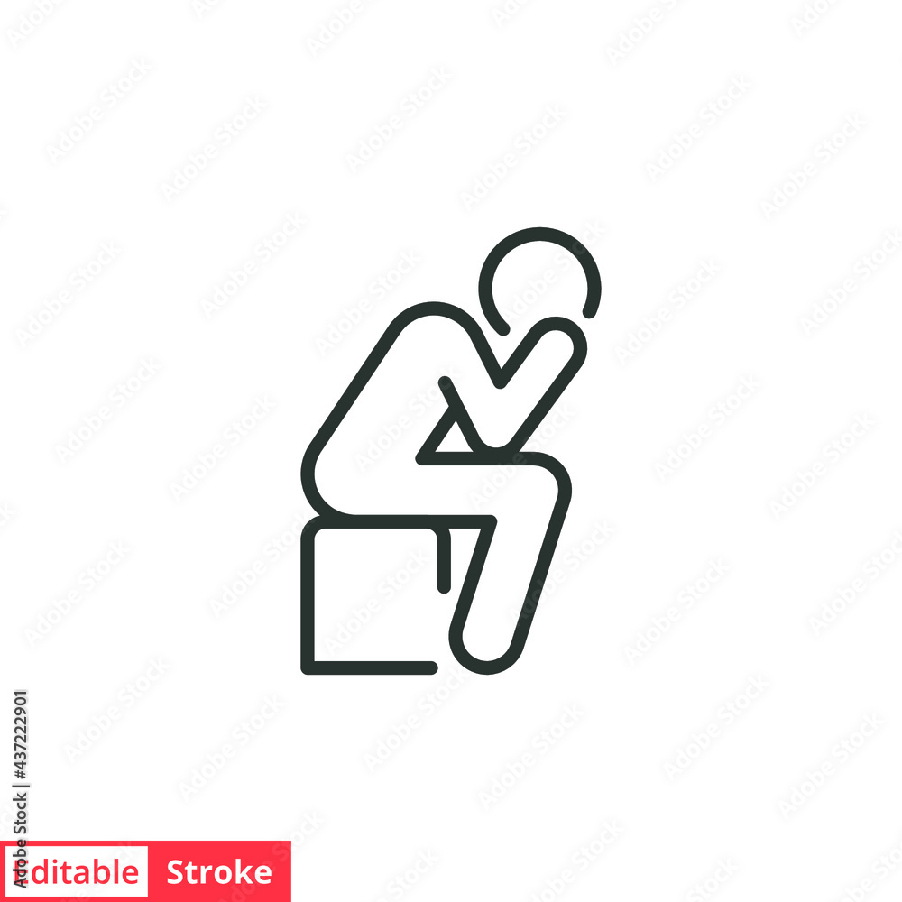 Depression man line icon. Simple outline style. Depress, sad, lonely ...