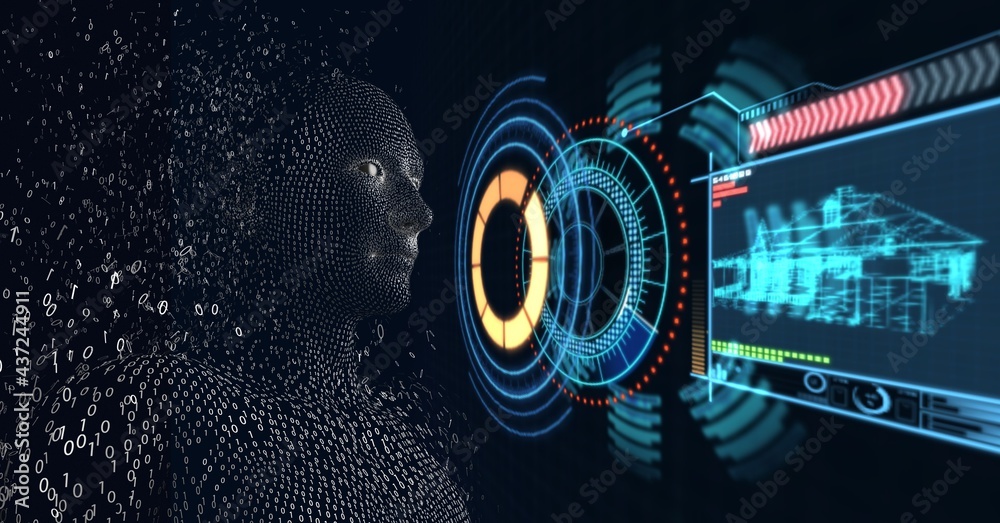 Composition Of Exploding Human Bust With Binary Coding Over Scopes 5277
