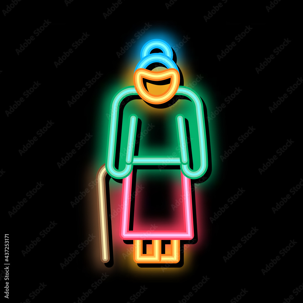 Old Woman Stick neon light sign vector. Glowing bright icon Old Woman ...