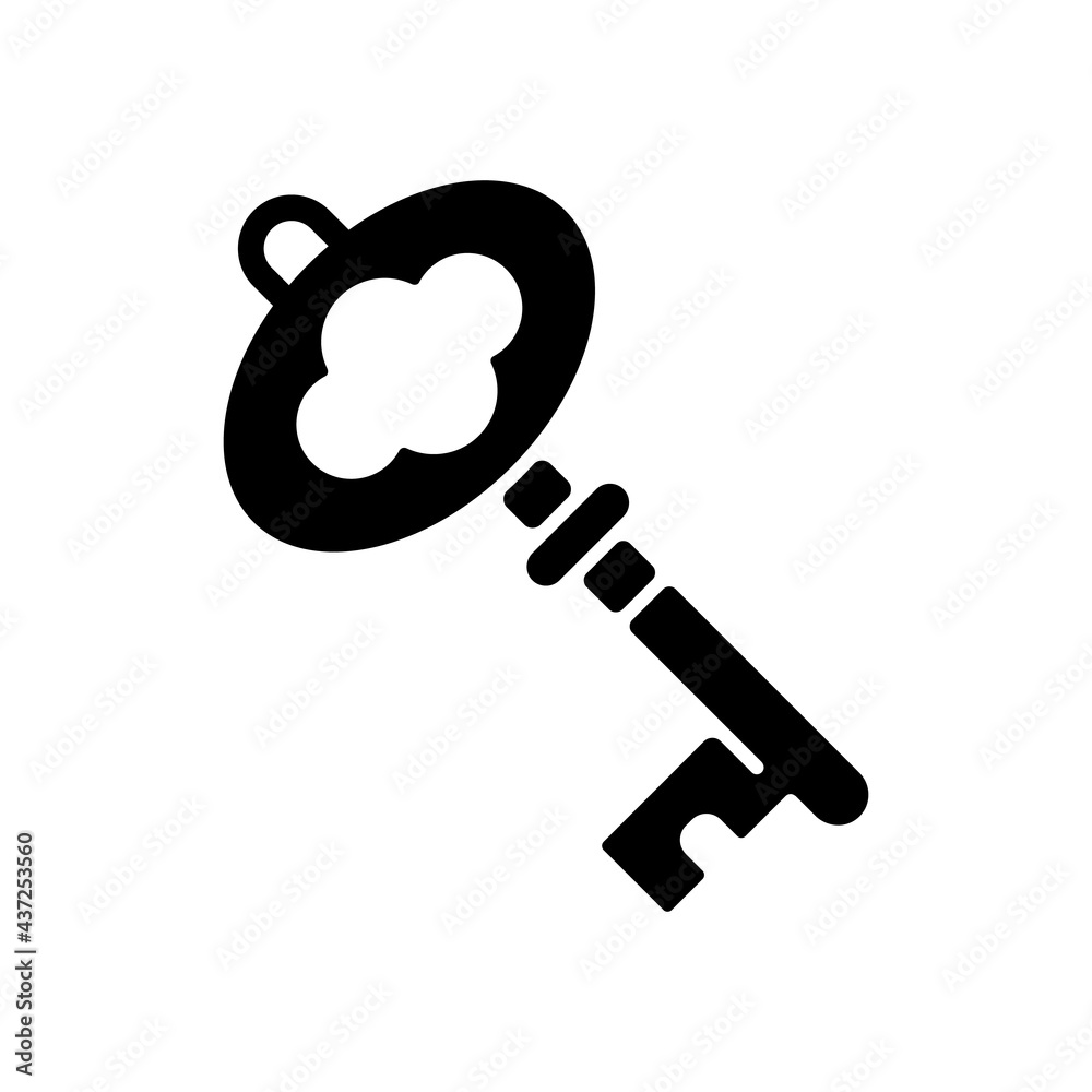 Key black glyph icon. Vintage clef for opening lock. Solving puzzles ...
