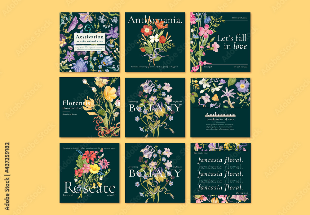 Editable Aesthetic Floral Layout for Social Media Post Collection Stock ...