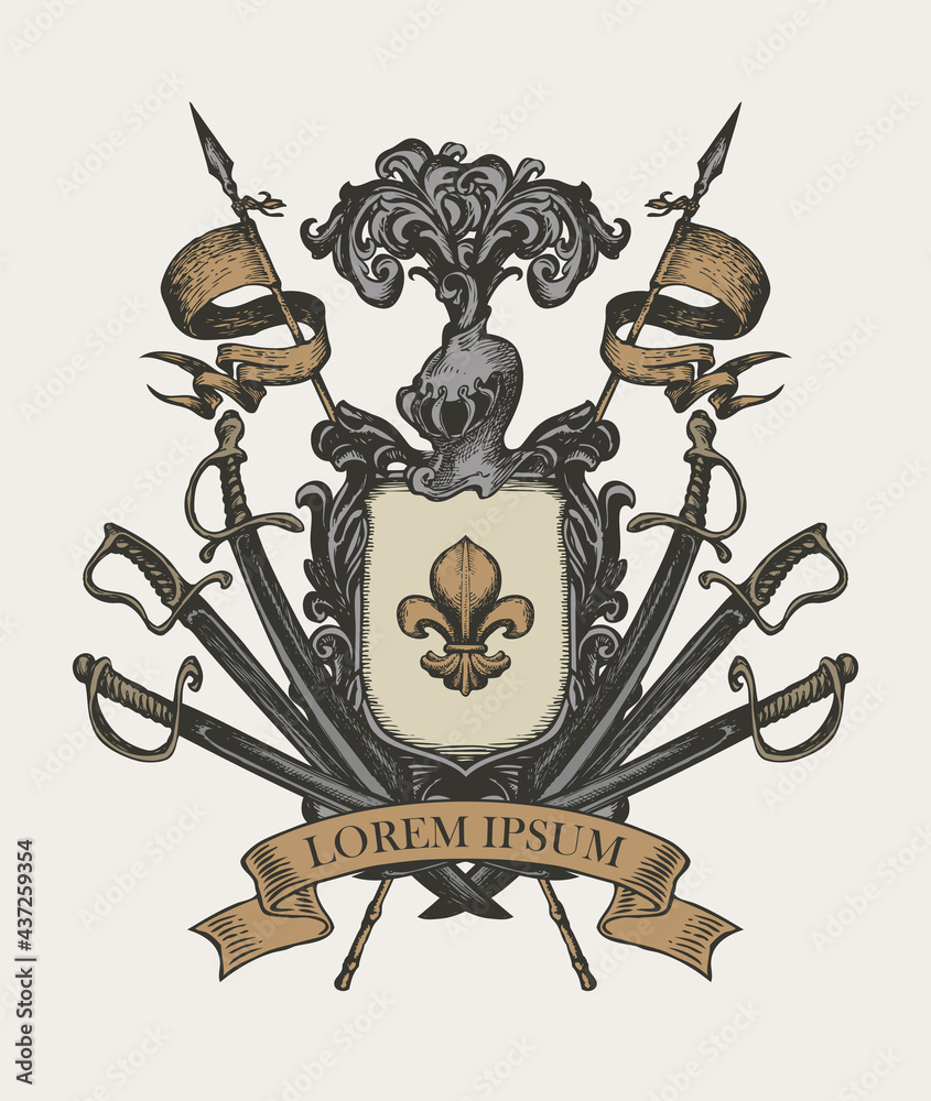 Vetor do Stock: Vector heraldic Coat of arms with knightly helmet ...