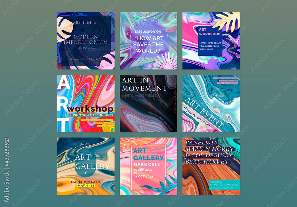 Fluid Art Layout Set for Social Media Stock Template | Adobe Stock