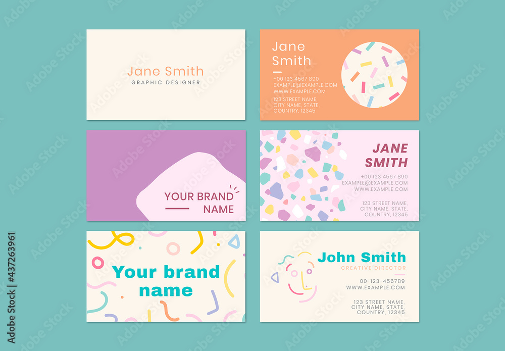 Editable Soft Pastel Name Card Layout Set Stock Template | Adobe Stock