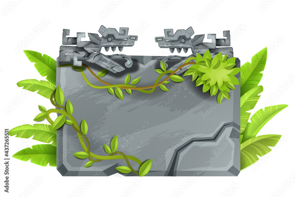 Maya stone sign board, game cartoon vector rock jungle background ...