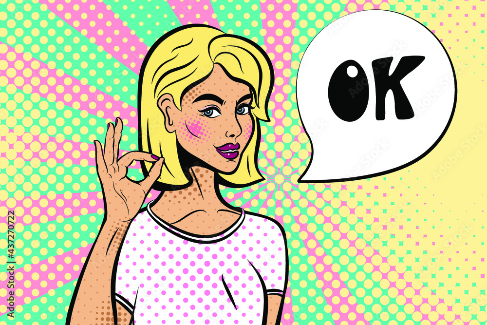 Sexy Pop Art Woman With Squinted Eyes And Open Mouth Vector Background