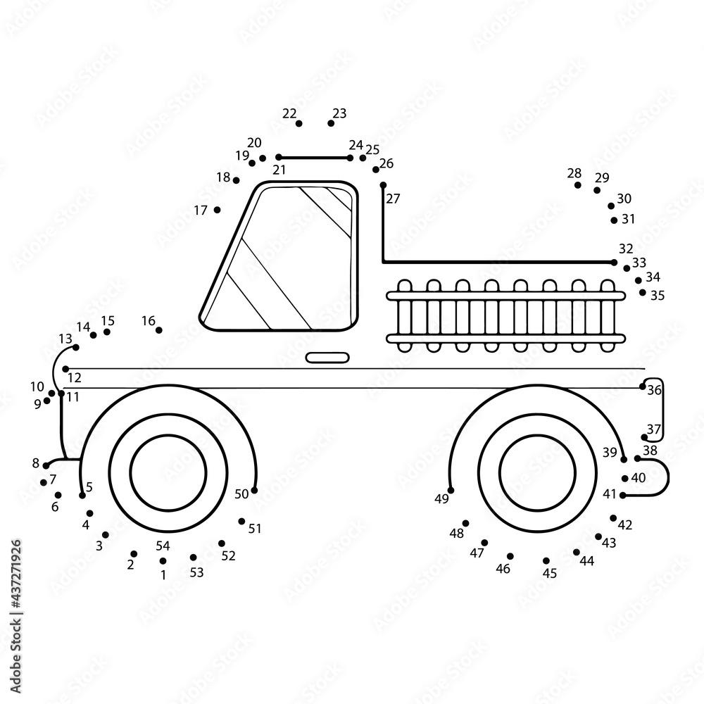 Dot to dot game. Connect by dots drawing fire truck. Activity coloring ...