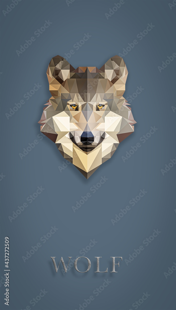 Cabeza de lobo dibujada con triángulos y polígonos sobre un fondo azul ...