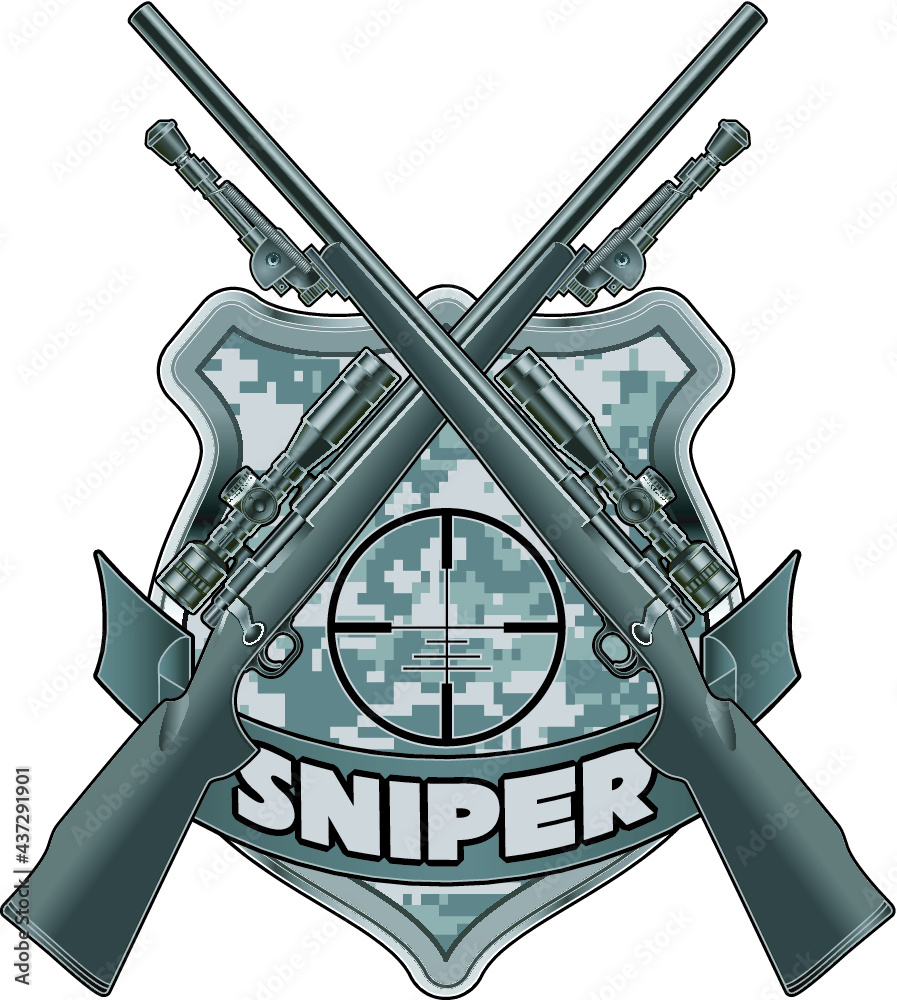 sniper badge with crossing rifles Stock Vector | Adobe Stock