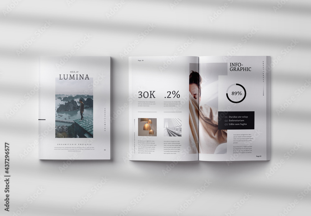 Lumina Magazine Layout Stock Template | Adobe Stock