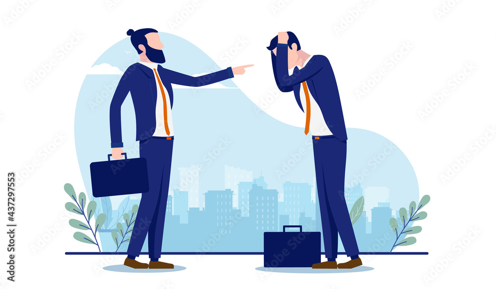 Bullying at work - Colleague pointing finger at businessman creating a ...