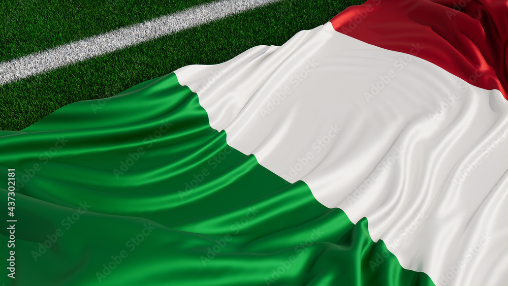 Flag of Italy on a Sports field. Grass Pitch with a Italian Flag. Euro ...