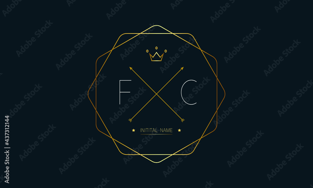 CF/FC letter stylish luxury hexagonal logo with arrow head in golden ...