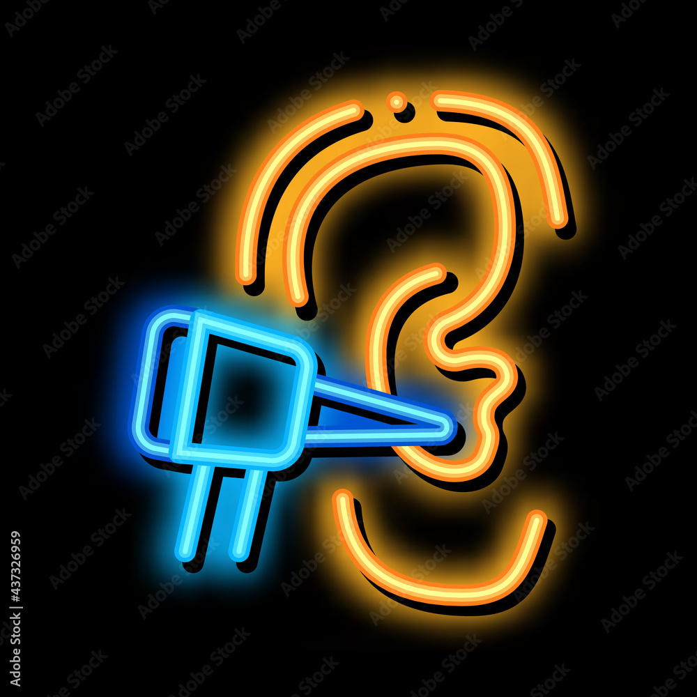 Ear Check neon light sign vector. Glowing bright icon Ear Check sign ...