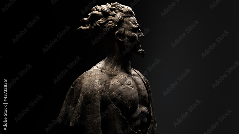 3D composite illustration of a man. Half bust. Sculpture. 3D rendering ...