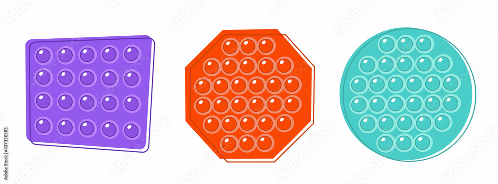 Set of trendy pop it fidgets. Colorful antistress toys, square shape ...