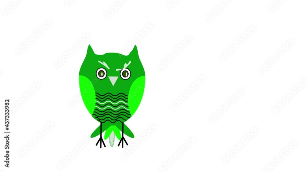 Seamless loop animation of cartoon cute owl bird. Luma matte. Alpha ...