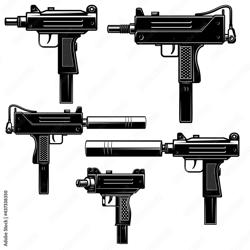 Set of uzi submachine gun illustrations. Design element for logo, label ...