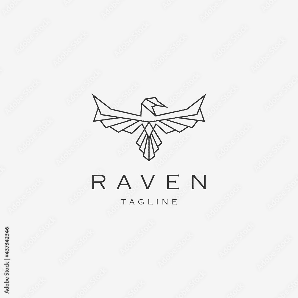 Raven crow bird flying polygonal geometric logo icon design template ...