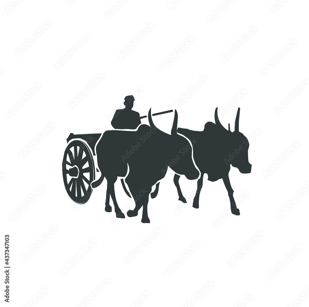 Vecteur Stock Indian Bullock cart with sitting man. Bail Gadi vector ...
