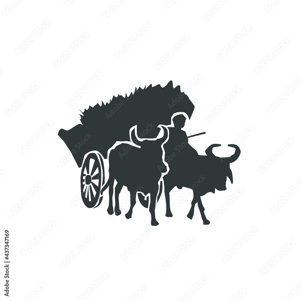 Loaded Bullock cart with sitting man. Bail Gadi vector silhouette ...