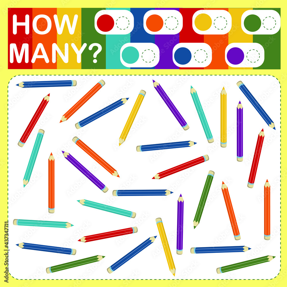 children's vector illustration with a math game. Count how many ...