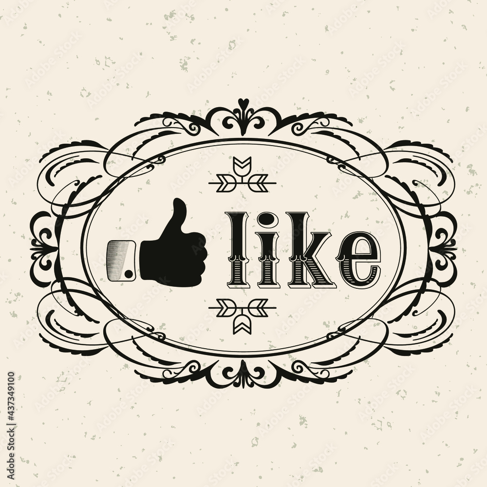 Hand thumb up "like" retro logo on vintage surface, vector illustration ...