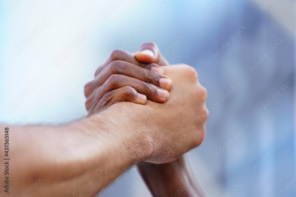 Blurred Two caucasian handshaking after match. sport men Black and ...