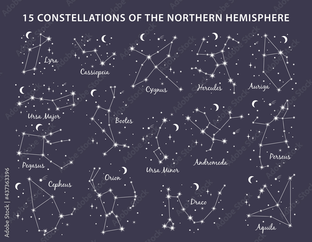 Poster 15 Constellations Northern Hemisphere Set Includes Andromeda Poster 15 Constellations Northern Hemisphere Set Includes Andromeda