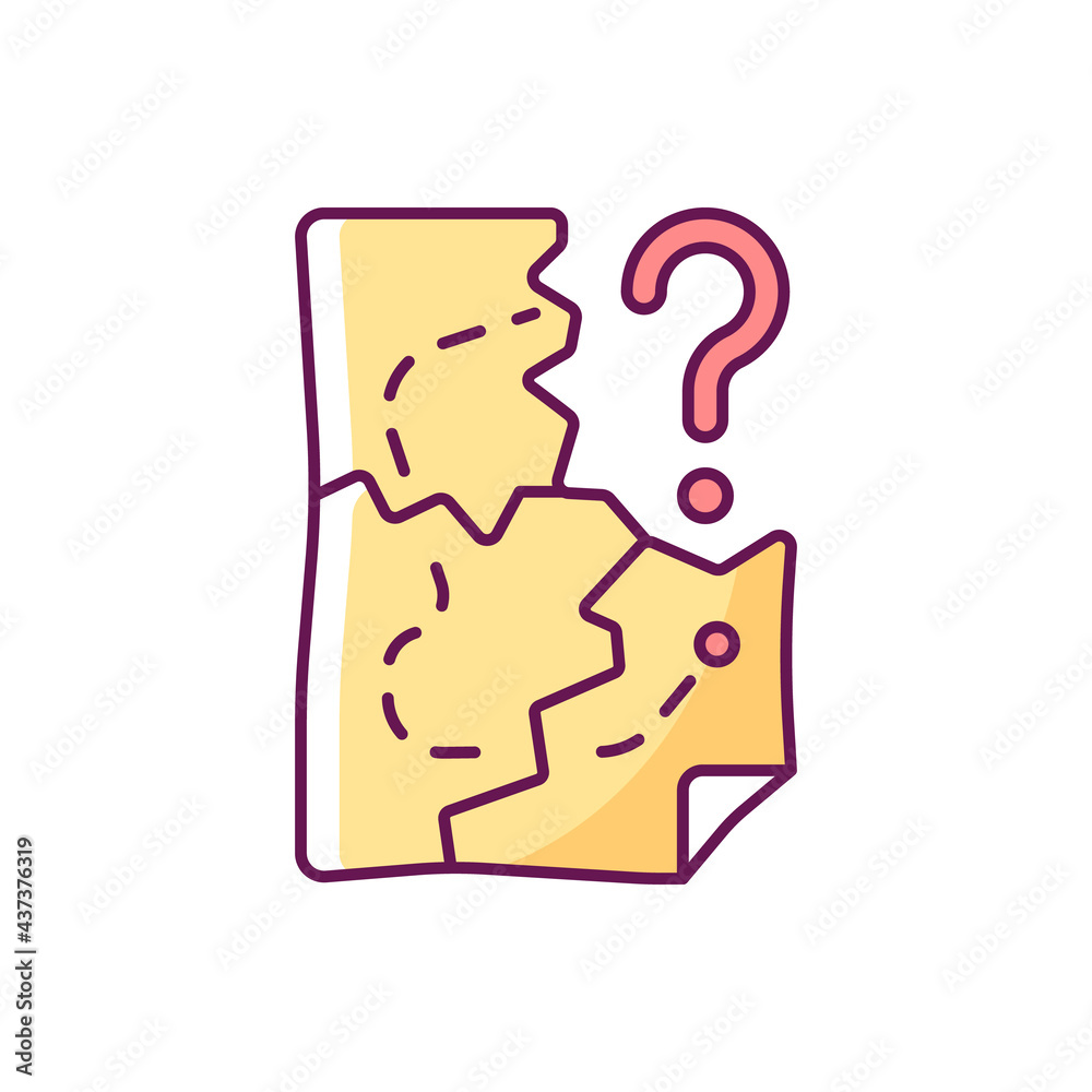 Stockvector Map pieces RGB color icon. Route to pirate treasure. Find ...