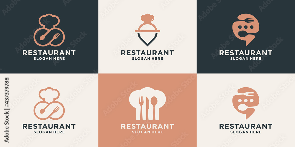 Set of creative restaurant logo design template. Food logo with combine ...