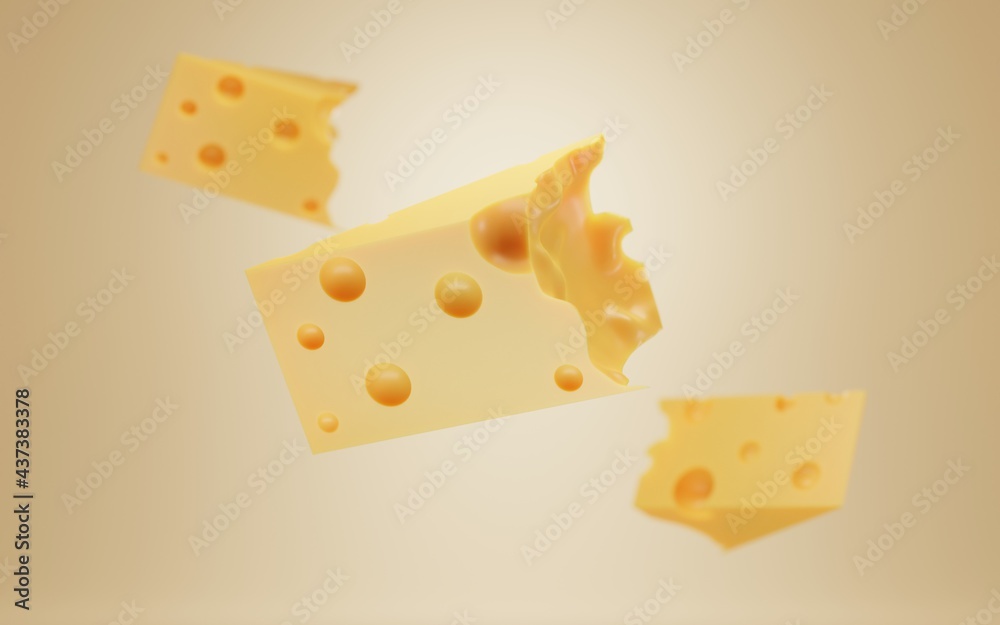 Triangular lump piece of hard cheese with holes. Swiss Emmental, dutch ...