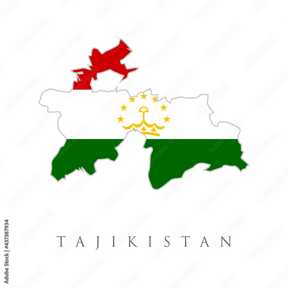 Tajikistan map with national flag. Map outline and flag of Tajikistan ...