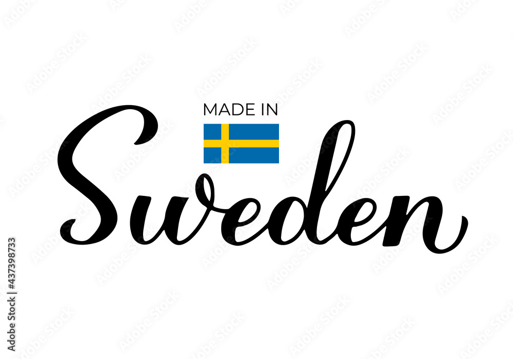 Made in Sweden handwritten label. Quality mark vector icon. Calligraphy ...