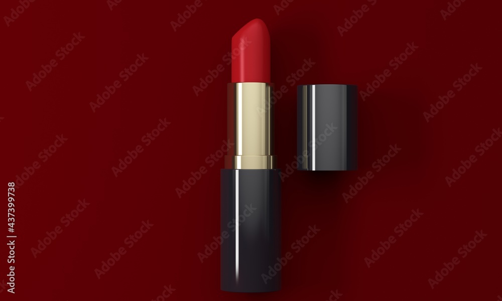 Mockup open lipstick with cap on red background. 3d rendering Stock ...
