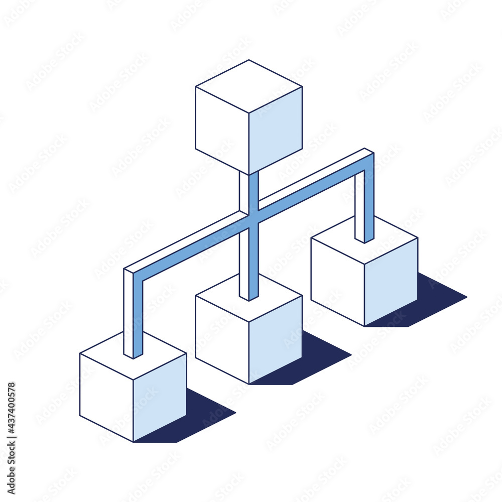 Architecture, scheme, algorithm. Vector 3d line isometric, color web ...