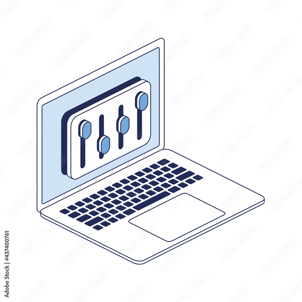 Laptop settings options. Vector 3d line isometric, color web icons, new ...