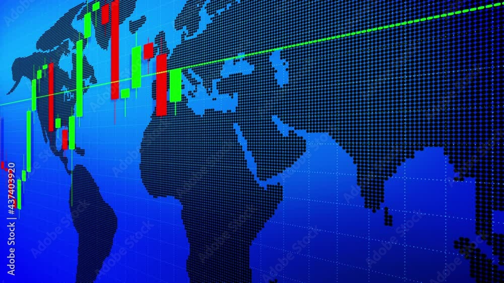 Stock market charts with dot world map. Seamlessly loop animaion ...