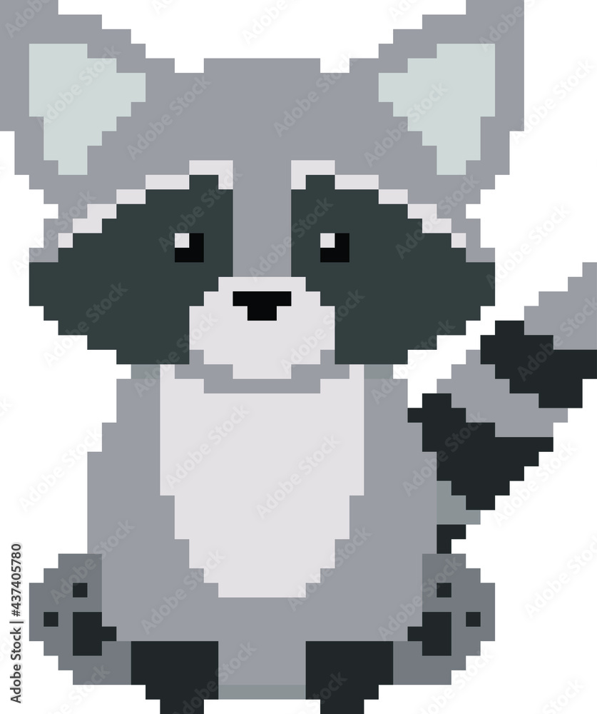Pixel raccoon. Isolated vector illustration in 8 bit style Stock Vector ...