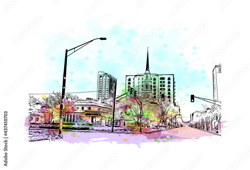 Building view with landmark of Fort Wayne is a city in northeastern ...