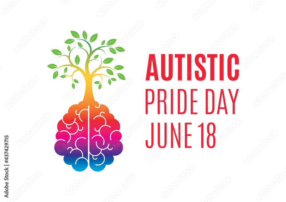 Autistic Pride Day vector. Autistic rainbow brain with a tree icon ...