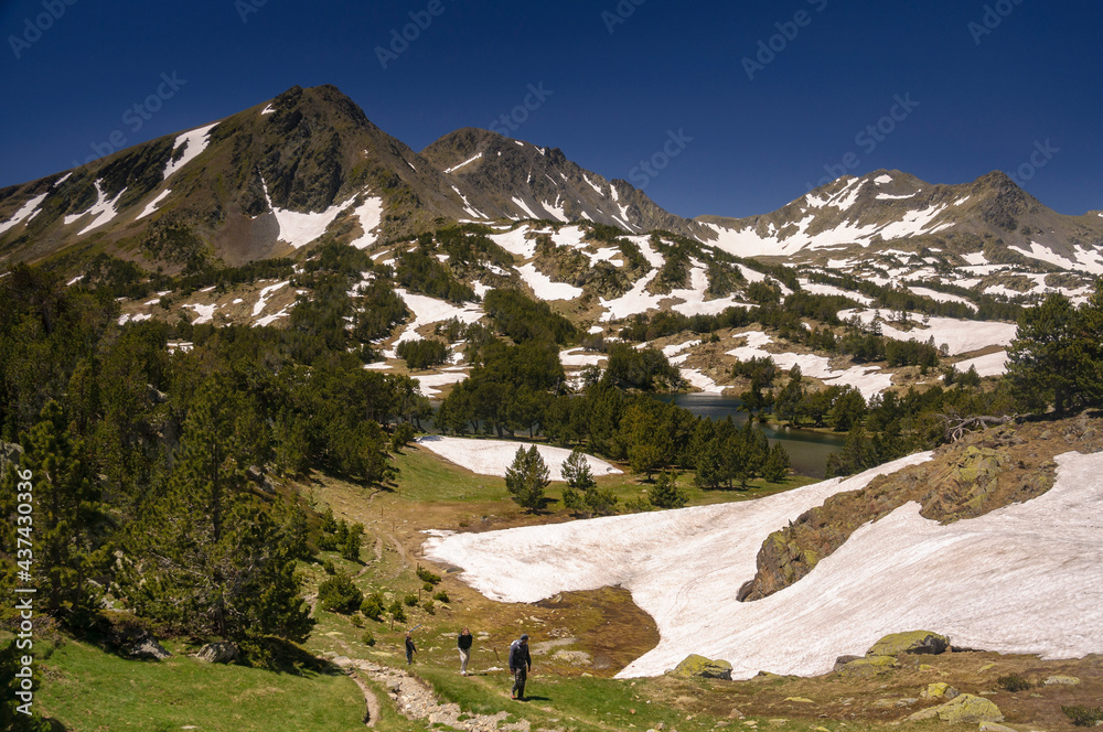 Pic Peric and Petit Peric peaks seen from near the Camporells lakes ...