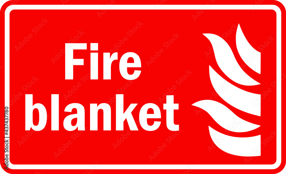 Fire blanket exit sign. White on Red background. Safety signs and ...