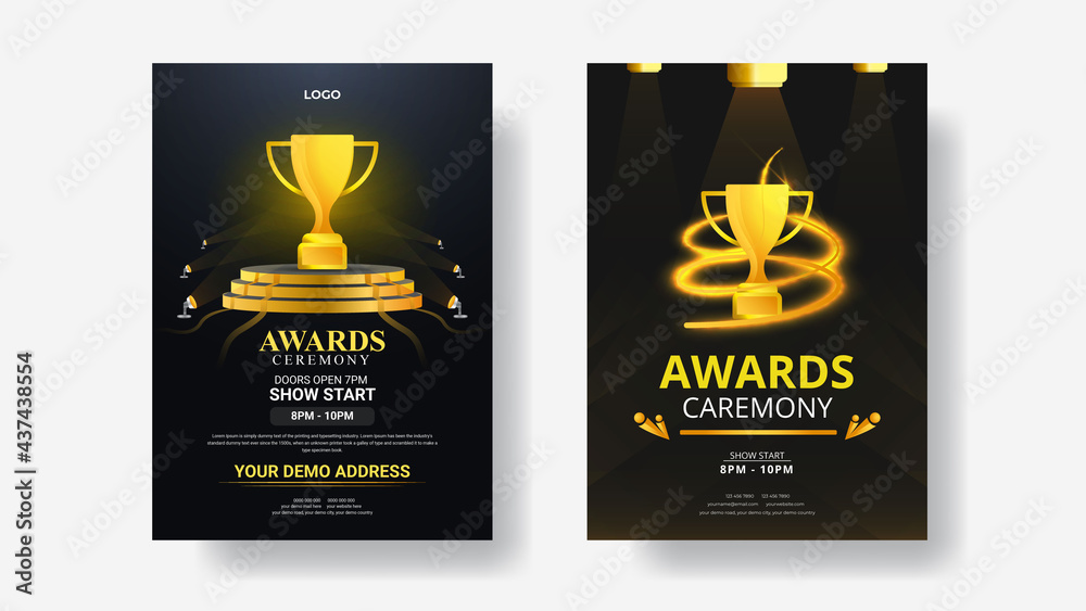 Golden award sign with modern glowing background, award ceremony flyer ...