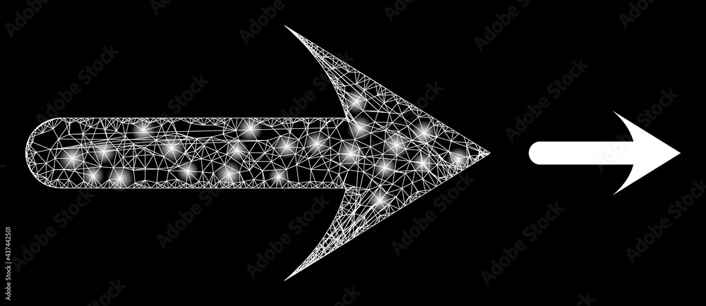 Glowing hatched forward arrow with glowing spots. Wire carcass flat ...