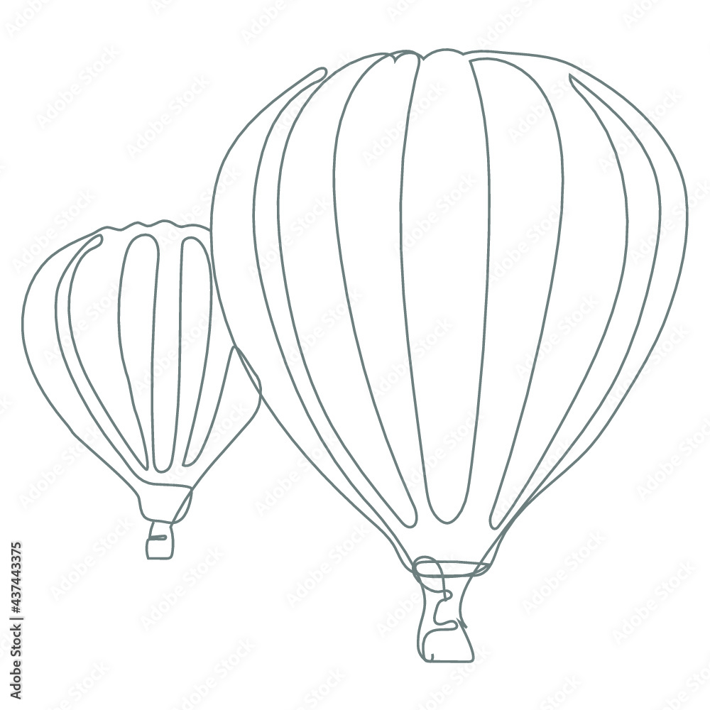 Single line drawing hot air balloon, where one line makes the entire ...